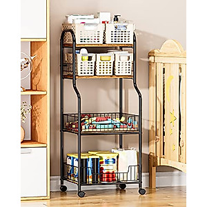 EKNITEY Kitchen Rolling Utility Cart - 4 Tier Baker's Rack for Spices Fruits Vegetables Snacks Pots and Pans