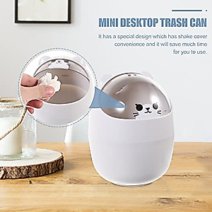 Veemoon Kitchen Trash Bin Table Trash Can Mini Wastebasket Cartoon Bear Design Compost Bin Easy Clean Countertop Plastic Garbage Can for Bathroom Vanity Countertop Grey Recycling Bins Trash Bin