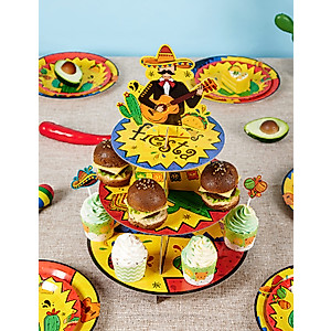 WERNNSAI Mexican Fiesta 3-Tier Cupcake Stand, Yellow, Paper