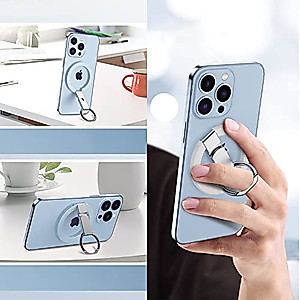 Magnetic Phone Stand Compatible with iPhone 14/13/12 Series & MagSafe Cases, HOYZNBI Removable Metal Kickstand【Vertical & Horizontal Stand Ways】360° Adjustable Portable Magnetic Phone Grip Ring Holder