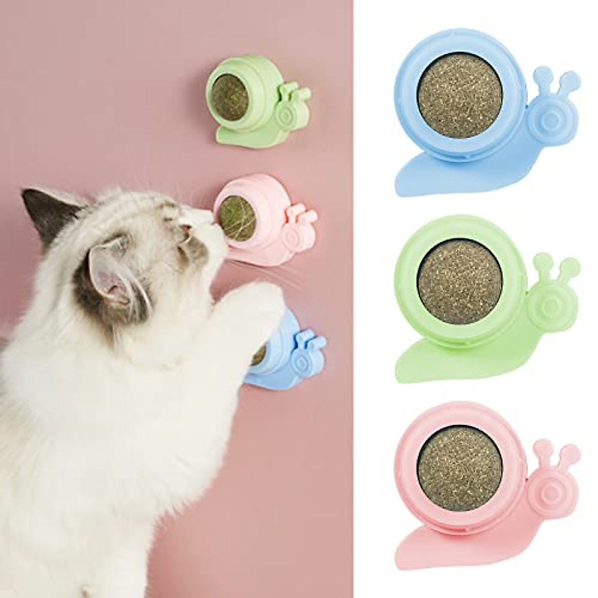 Catnip Balls for Cats Wall, 3 Pack Catnip Toys, Teeth Cleaning Cat Toy, Rotatable Edible Catnip Balls for Cats Wall, Self-Adhesive Cat Toys, Safe Healthy Kitten Chew Toys, Cat Wall Treats