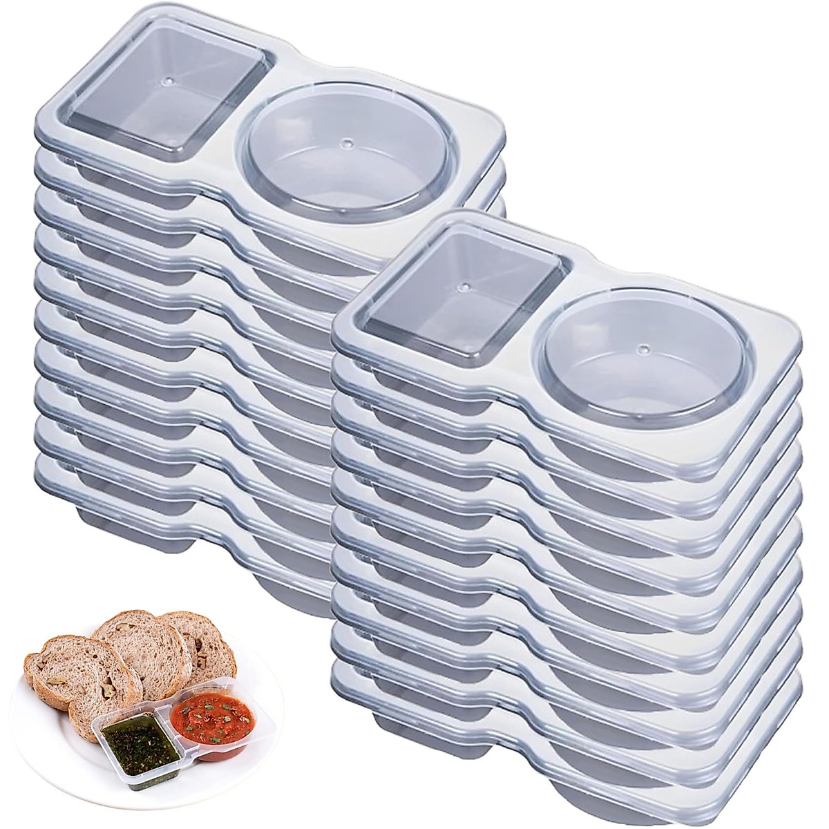 Jytrew Munch Mate Snack Containers, Grab and Go Snack Containers, 2 Compartment Small Lunchable Reusable Container with Lids Bpa Free, Double Compartment Individual Snack Pack for Adults(20pcs)