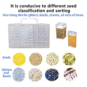 CDIYTOOL Seed Storage Box, Transparent Clear Seed Beads Container Plastic Seed Storage Organizer Reusable Storage Container for Flower Vegetable Seed Small Containers with Lid (48 Slot Square Small)