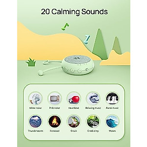 JolyWell Portable Sound Machine - White Noise Machine for Baby & Adult, Baby Sound Machine with Night Light, Powerful Battery, 20 Soothing Sounds, Noise Canceling for Sleeping, Travel & Office, Green