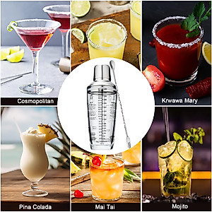 Tiawudi 23oz Glass Cocktail Shaker Set, 4PCS Bartender Kit, Martini Mixer Shaker with Built-in Strainer, Measuring Jigger, Cocktail Muddler & Mixing Spoon, Bar Tool Set for Bartender and Home Use