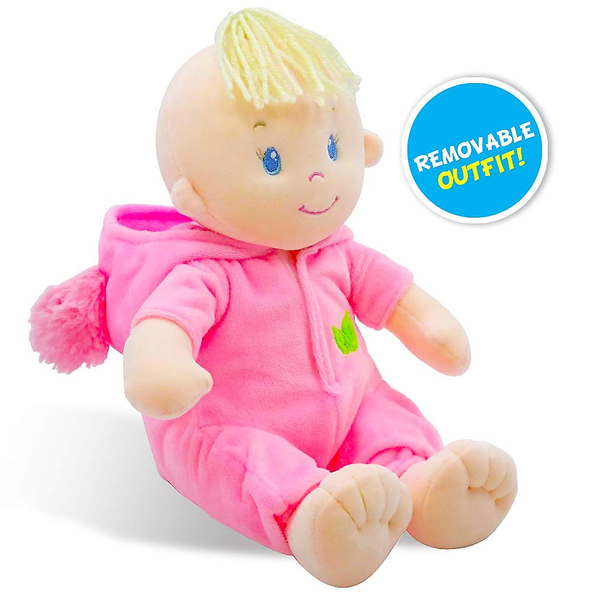 June Garden 12" Sweet Dolly Frida - Stuffed Ultra Soft Baby Bear Doll for Birth and Up - Removable Pink Outfit