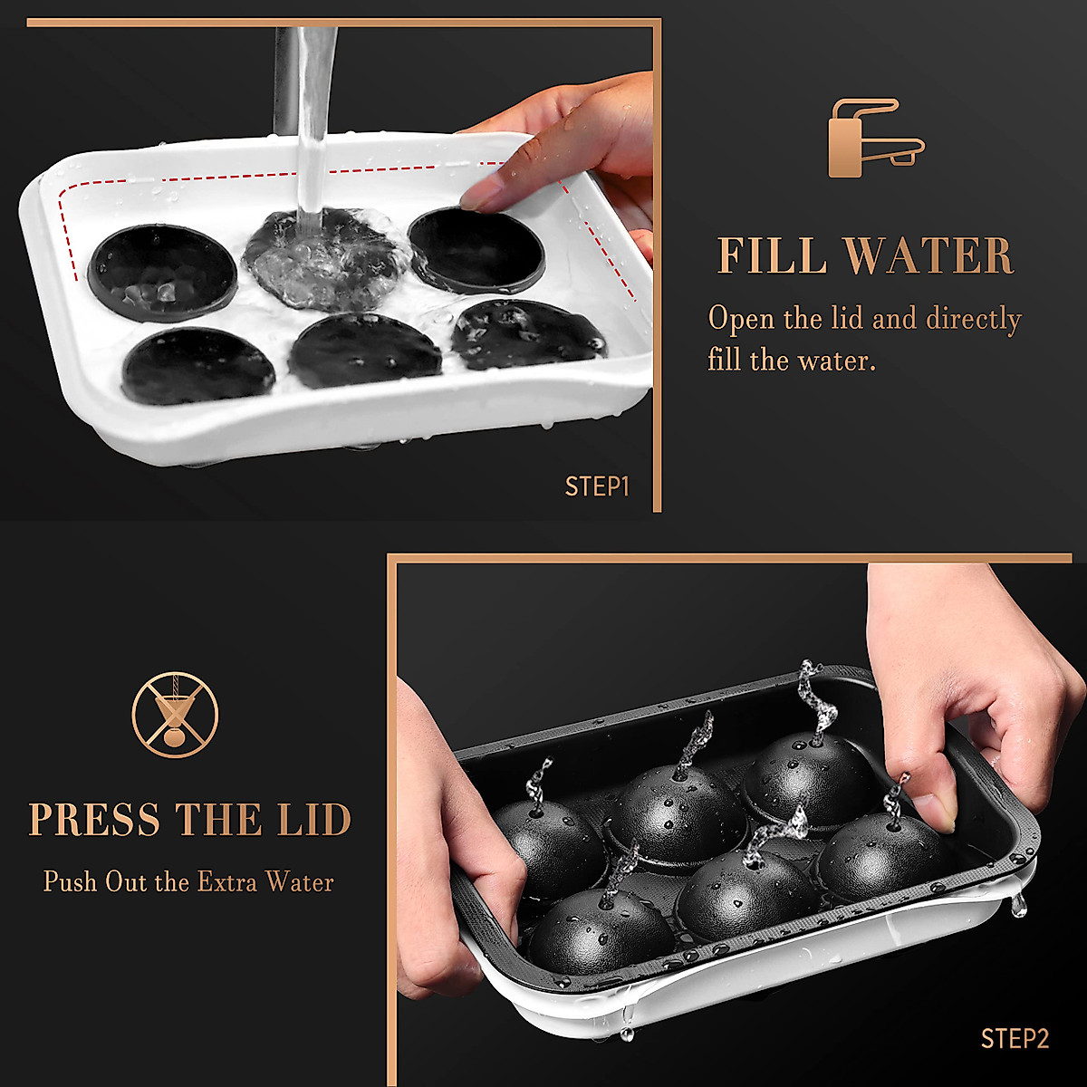 Whiskey Ice Ball Maker with Lid and Bin, Round Ice Cube Trays for Freezer, Large Sphere Whiskey Ice Cube Tray,Circle Ice Cube Tray for Cocktail Bourbon Brandy Scotch