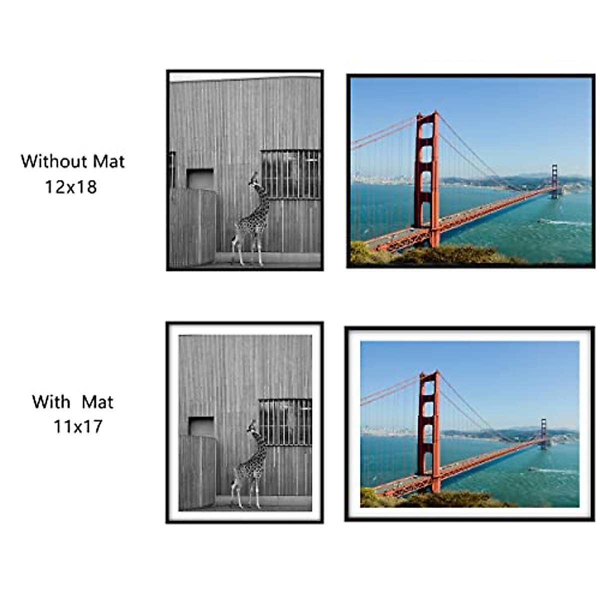 PEALSN 12x18 Picture Frame, Display Pictures 11 x 17 with Mat or 12 x 18 Without Mat for Wall Mounting Display, Photo Frames, Black.