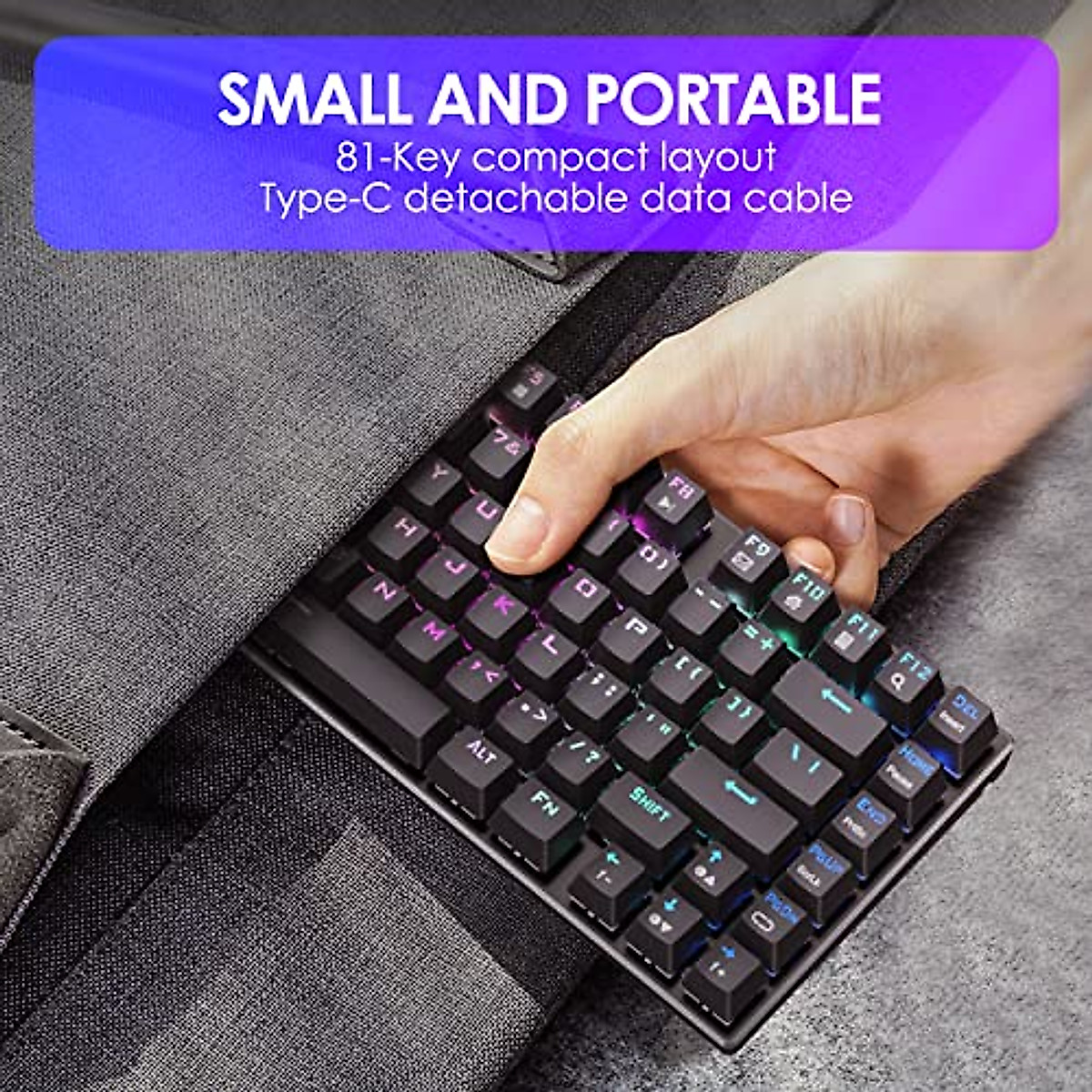 HUO JI E-Yooso Z-88 RGB Mechanical Gaming Keyboard, Metal Panel, Blue Switches - Clicky, Compact 81 Keys for Mac, PC, Black