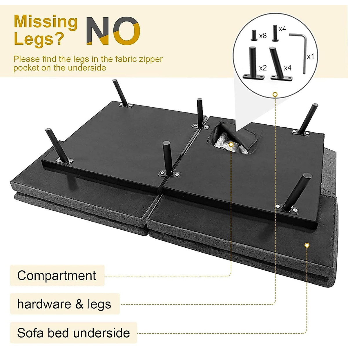 MUUEGM WXJ-Grey-267sofabed Sofabed, Medium, Grey-Update