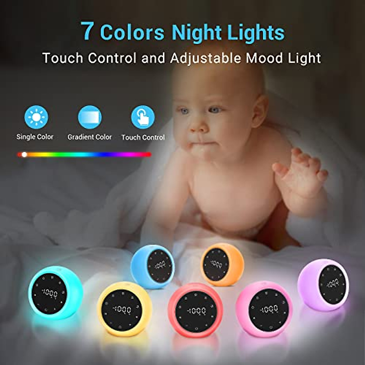 White Noise Machine with 2 Alarm Clock, 20 Soothing Sounds, 7 Color Night Light, Adjustable Volume, 5 Timer and Memory Function, Touch Control Sound Machine for Adults Babies, 2022 New Verion