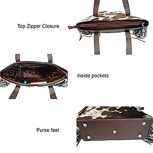 bonanza leathers cowhide leather large shoulder women's handbag with fringes and zipper closure H505C (Chocolate)