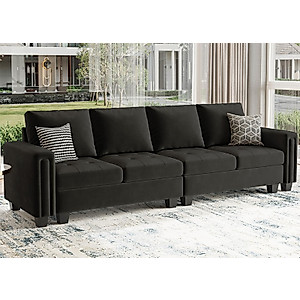 Belffin Velvet Modular 4 Seat Sofa Couch Sectional 4-seat Sofa Couch for Living Room Grey