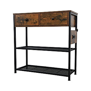 HESIEU Farmhouse Console Table Narrow Sofa Table with 2 Drawers 2 Shelves Coffee Bar Collection Table with Power Sockets and USB Ports for Entrance Hallway Living Room Dining Room