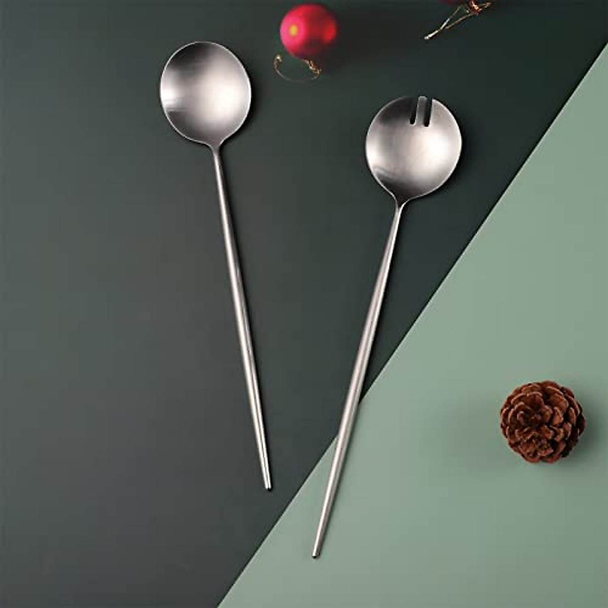 Zerophilo Salad Servers,Spoon and Fork Set 11.41 inch,18/10 Stainless Steel Salad Serving Titanium Plating (Gold)