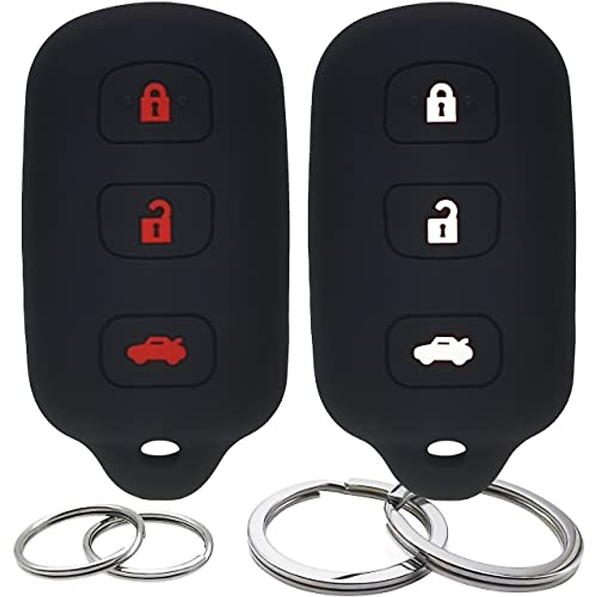 2Pcs Silicone 4 Buttons Key Fob Cover Remote Case Keyless Protector Compatible with Toyota Corolla Camry Avalon 4Runner Matrix Sequoia Sienna Solara Lexus ES300 LS400 SC300 SC400 Pontiac Vibe (Black)