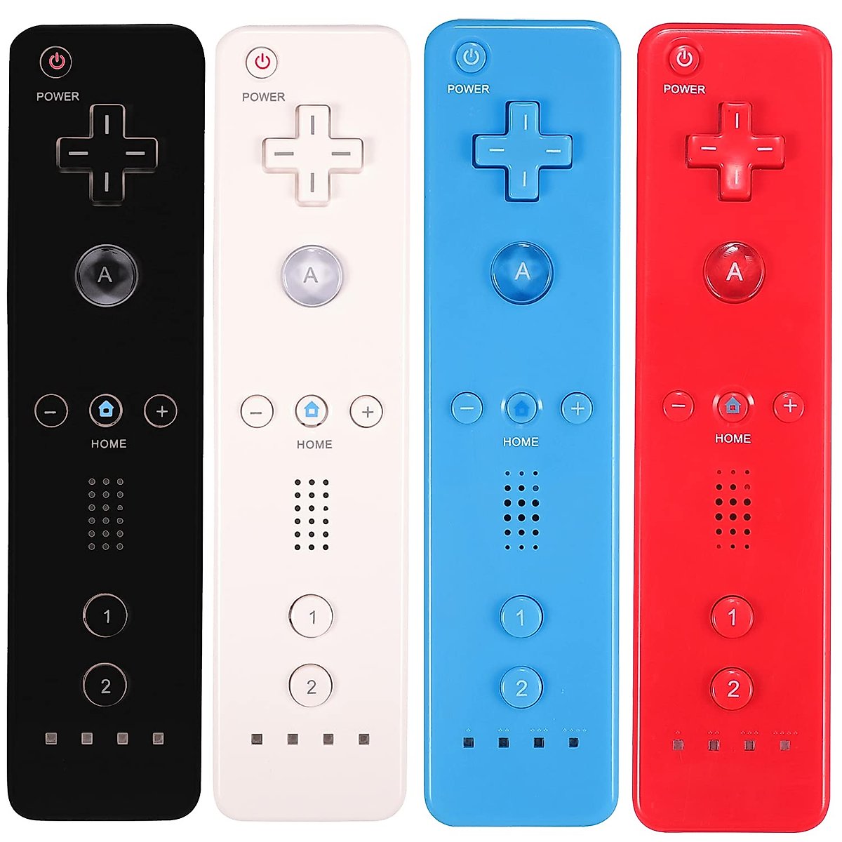 Yosikr Wii Controller 4 Pack, Wii Remote Controller with Silicone Case and Wrist Strap Compatible for Wii/Wii U Console - White+Black+Blue+Red