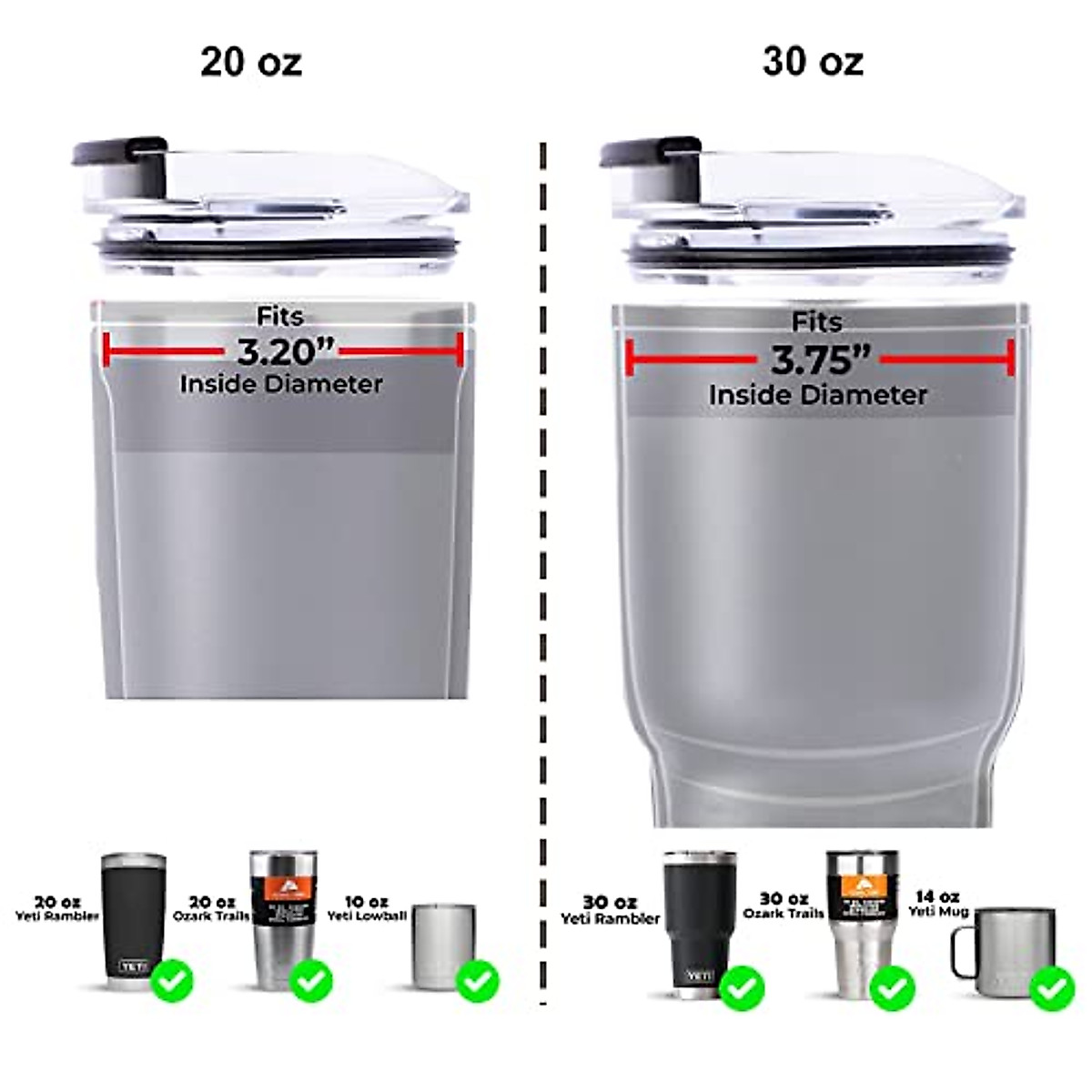 dscvr 2 Pcs Tumbler Replacement Lid Spill Proof, Shatter Resistant, Perfect Fit Lids Compatible with YETI Rambler, Ozark Trails,Fits Inside Diameter of 3.2 inch Tumbler (20 oz., Black)