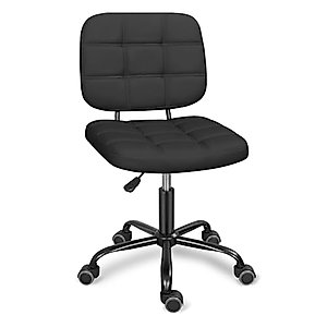 ERGOSEAT Armless Home Office Desk Chair with Wheels, Modern Ergonomic Drafting Rolling Chair with 360° Swivel Wheels,Height Adjustable Computer Task Chairs for Small Space, Black