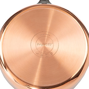 BergHOFF Vintage Tri-Ply Copper 8in Saucepan 3qt. With Matching Lid, Polished, Long Ergonomic Shaped Handle, 3-layer Base, Gold