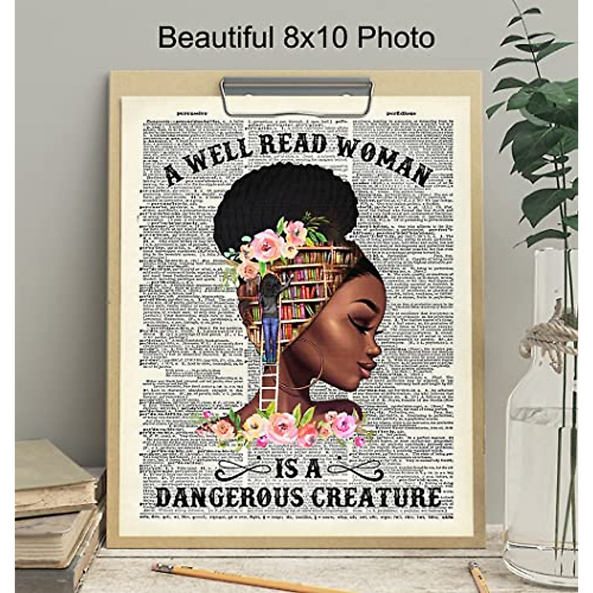 African American Wall Art - Classroom Decor - Never Underestimate a Girl With a Book - Black Woman Poster - African American Girl Women, Black Women - Motivational Wall Decor - Black Art