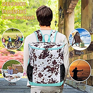 Cooler Backpack Women Cow Leak Proof Backpack Cooler Bags Lightweight Soft Lunch Backpack with Cooler Compartment,Wine Cooler for Hiking Camping,24 cans…