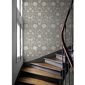 NextWall Honeysuckle Trail Floral Peel and Stick Wallpaper (Daydream Grey)