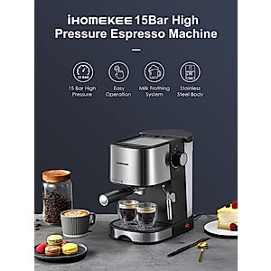 Ihomekee Espresso Machine 15 Bar Pump Pressure, Espresso and Cappuccino Coffee Maker with Milk Frother/Steam Wand for Latte, Mocha, Cappuccino, Silver - CM6826T