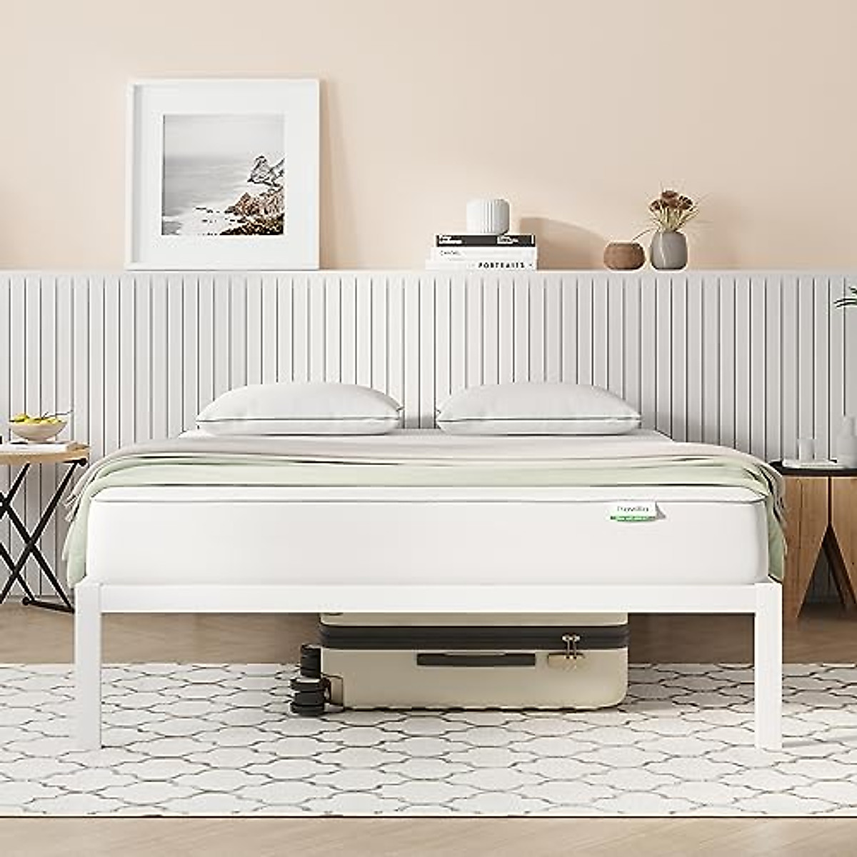 Novilla Metal Platform Bed Frame, Wood Slat Support, No Box Spring Needed, Easy Assembly, White, Full