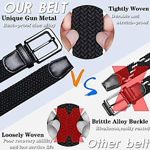 VEASAERS Golf Belts for Men 2 Pack Braided Elastic Fabric Stretch Canvas woven for Men Women Youth Sports Golf Hiking (34"-38" Waist Adjustable, 2 Pack-Black+Blue)