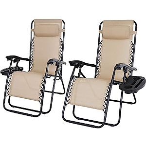 ZENY Zero Gravity Lounge Chairs Set of 2 Adjustable Folding Recliners with Cup Holders and Headrest for Patio, Pool Deck Beach Yard