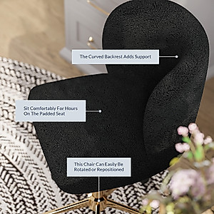 BELLEZE Modern Upholstered Boucle Desk Chair with Swivel Wheels and Adjustable Height, Decorative Rolling Office or Vanity, Stylish Comfy - Aston (Gold - Black)