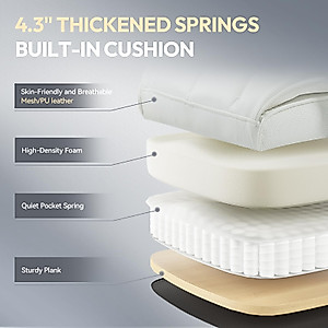 Dowinx Big and Tall Office Chair with Pocket Spring Cushion and Lumbar Support,High Back Computer Gaming Chair with Adjustable Armrests,Executive Desk Chair with Footrest,(PU Leather, White)