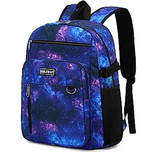 MIRLEWAIY Classical Daypack Lightweight Teen Girls boys Bookbag Fashion Backpacks Work Bag for school, Black Purple Space