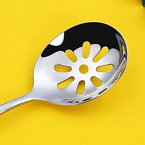 Dadamong Serving Spoons x 3, Slotted Spoons x 3, Mirror Polished Stainless Steel Buffet Serving Utensils 7.8 Inches inches Skimmer Perforated for Buffet Can Banquet Cooking Kitchen Basics