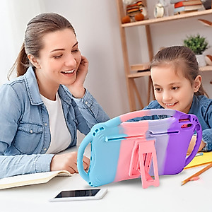 TopEsct Kids Case for iPad (A16) 11th Gen 11" 2025, iPad 10th Gen 10.9" 2022 with Tempered Glass Screen Protector, Silicone Shockproof Case Comes with Strap (Purple&Turquoise)