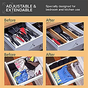 Drawer Divider, 4 PCS Bamboo Drawer Dividers Organizers, Adjustable Drawer Dividers for Clothes, Kitchen Drawer Divider, Dresser Drawer Divider, Drawer Separators, 17"-22" Expandable Drawer Divider