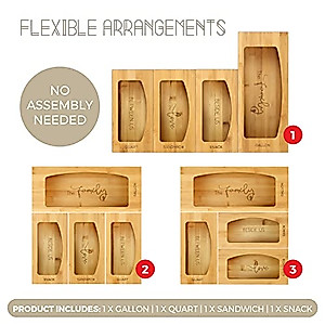 IOCREATIVE Ziplock Bag Storage Organizer - Food Baggie Holder for Kitchen Drawer - Sandwich, Snack, Quart & Gallon variety size bags - Compatible with Ziploc, Solimo, Glad, Hefty - Bamboo