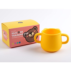 BLUE GINKGO Silicone Toddler Cups - Open Cup for Baby with Handles | Made in Korea | 8oz Training Open Cups for Toddlers 1-3 (Yellow)