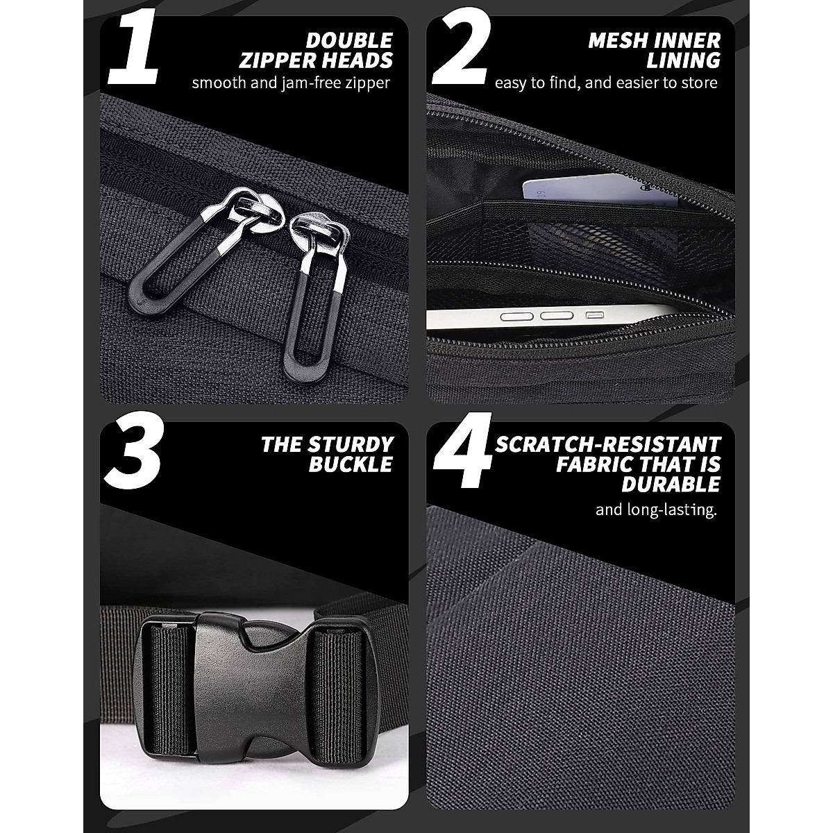 Fanny Pack for Mens Crossbody Bag, Sling Bag for Women Anti Theft Waist Packs with Adjustable Strap Casual Daypack for Running Sports Hiking Cycling Travel Walking - Black