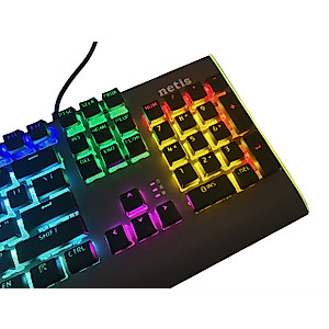 Netis K3101 Wired Mechanical Gaming Keyboard Rainbow Backlit Cherry MX Red Switches Equivalent with Multimedia Wheel for Gaming and Office PC Laptop Desktop Computers