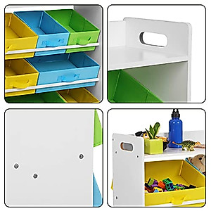 SONGMICS,Organizer and storage bins, Kid’s toy storage Unit with 9 Removable Non-Woven Fabric, Top Book Shelf, for Nursery Playroom, White UGKR31WT