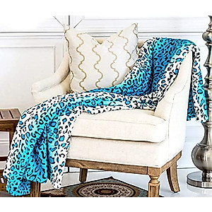 Home Must Haves Soft Warm Cozy Plush Premium Throw Turquoise Blue Animal Leopard Printed Flannel Bed Sofa Couch Picnic Luxurious Blanket Bedding King Size