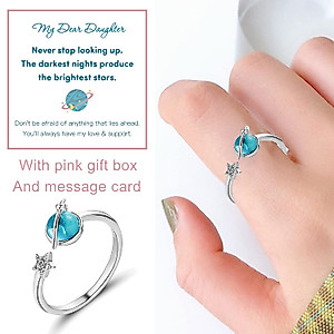 BELLA-Bee To My Beautiful Daughter Granddaughter Star Rings Sparkling Cubic Zirconia Planet Stars Rings Gift For Granddaughter (To My Daughter, With Card A)