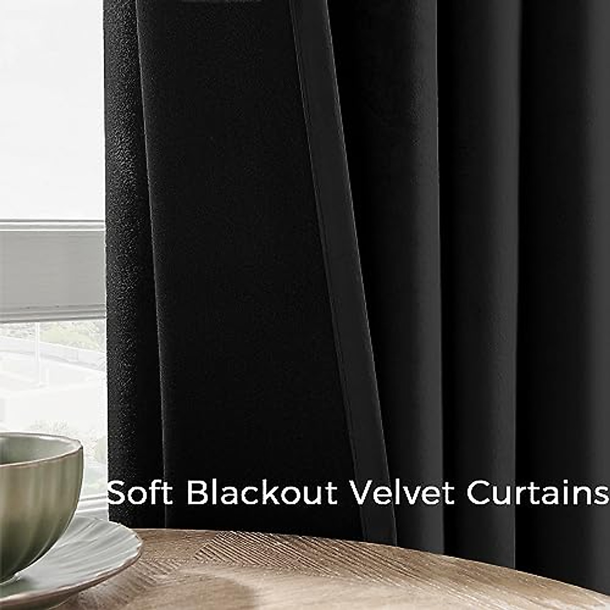 Topfinel 90 Inches Black Blackout Velvet Curtains for Living Room,Rod Pocket Back Tab Brightens Thick Vertical Backdrop Drapes for Living Room Cinema/Room Dividers 90 Inch Length 2 Panels,Black