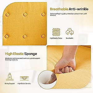 HUIMO Accent Chair, Button Tufted Upholstered Sofa Chairs, Comfy Linen Fabric Armchair for Bedroom, Reading, Mid-Century Modern Living Room Chair (Yellow)