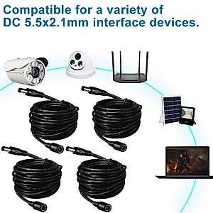5.5mm x 2.1mm Extension Cord 10FT, DC 12v Power Supply Adapter for CCTV Security Camera Surveillance Indoor IP Camera Dvr Standalone LED Strip, Car, 12 Volt Male to Female Plug Cable 4 Pack