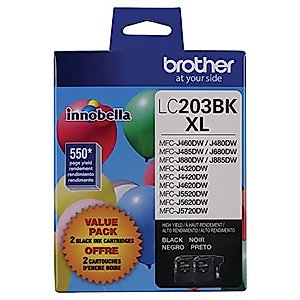 Brother Genuine High Yield Black Ink Cartridges, LC2032PKS, Replacement Black Ink Two Pack, Includes 2 Cartridges of Black Ink, Page Yield Up To 550 Pages/Cartridge, LC203