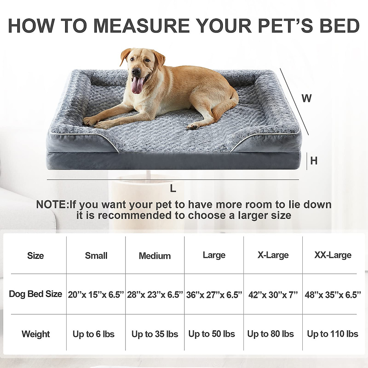 LNSSFFER Orthopedic Large Dog Bed, Faux Fur Material, 36 x 27 x 6.5 Inch, Supports 50 lbs