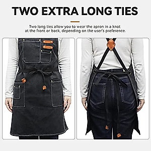 NLUS Chef Apron for Men Women, Water-Resistant Heavy Duty Cotton Canvas Apron Cross Back Apron with Adjustable Straps and Large Pockets, Size M to XXL (BLACK)
